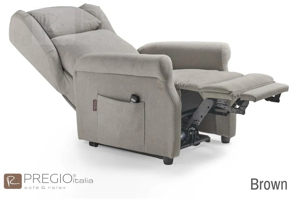 Pregio Italia sofa&relax Elektrické relaxační křeslo Brown Provedení: El. polohovací křeslo + odnímatelné područky + stolek, Vzorník látek: tekno fibra 08 mud