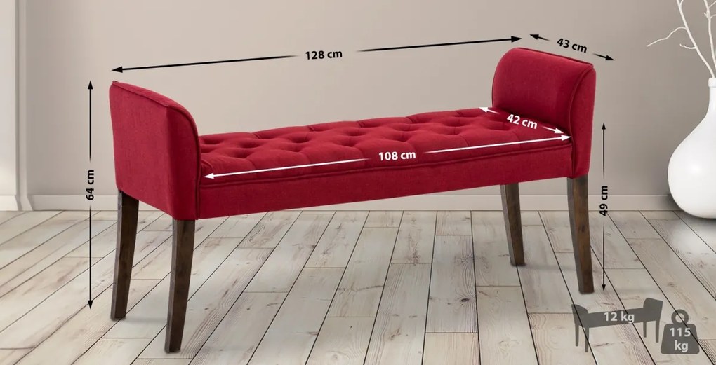 Lavice Cleopatra Chaiselongue látka, nohy antik tmavé - Červená