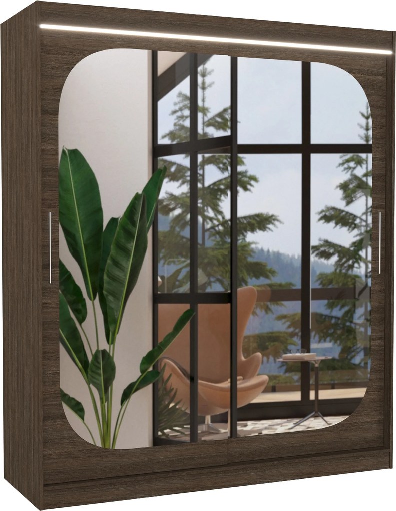 ADRK Furniture Posuvná skříň se zrcadlem a LED osvětlením ARIZONA 180 SW-ARI-CH-180+L-V292