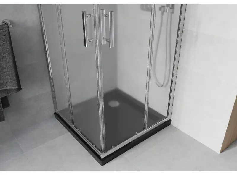 Mexen Rio čtvercový sprchový kout 90 x 90 cm, Vzor jinovatky, Chromovaná + sprchová vanička Flat, Černá - 860-090-090-01-30-4070
