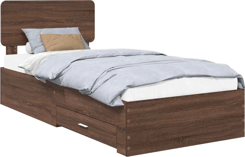 Rám postele se zásuvkou Hnědý dub 75 x 190 cm Kompozitní dřevo 3412442