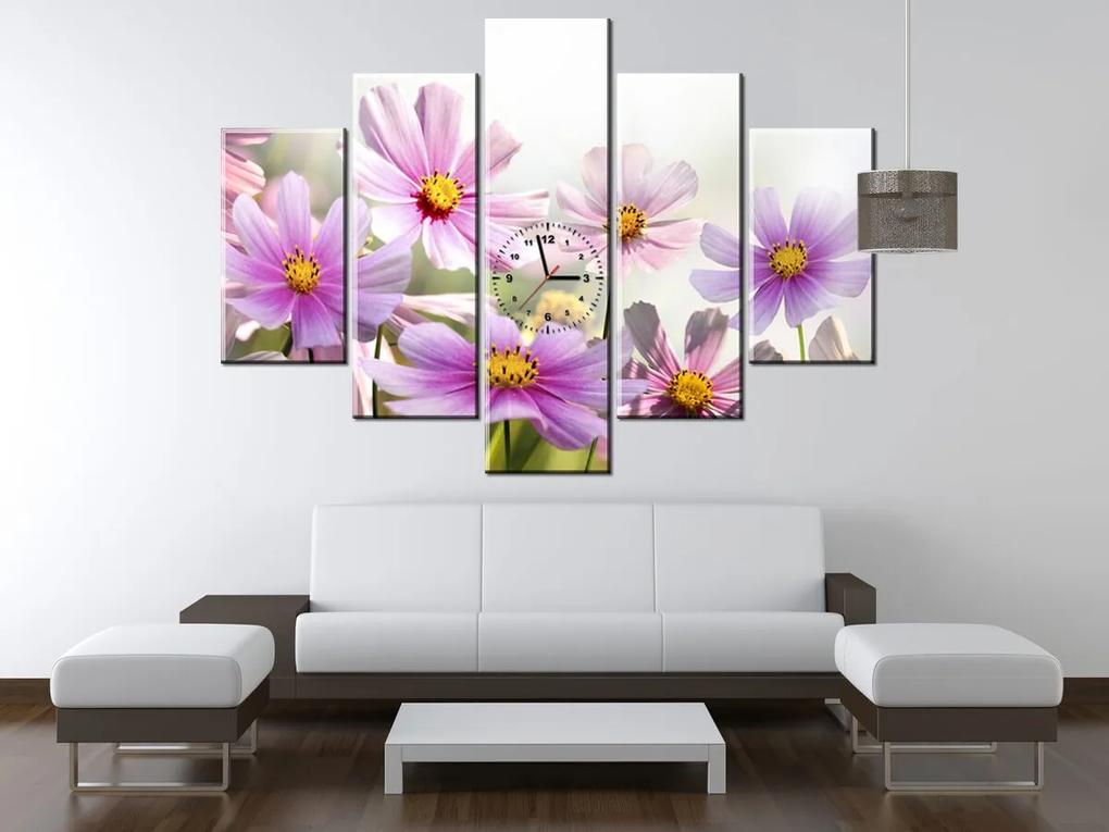 Gario Obraz s hodinami Jemné květy - 5 dílný Rozměry: 150 x 70 cm