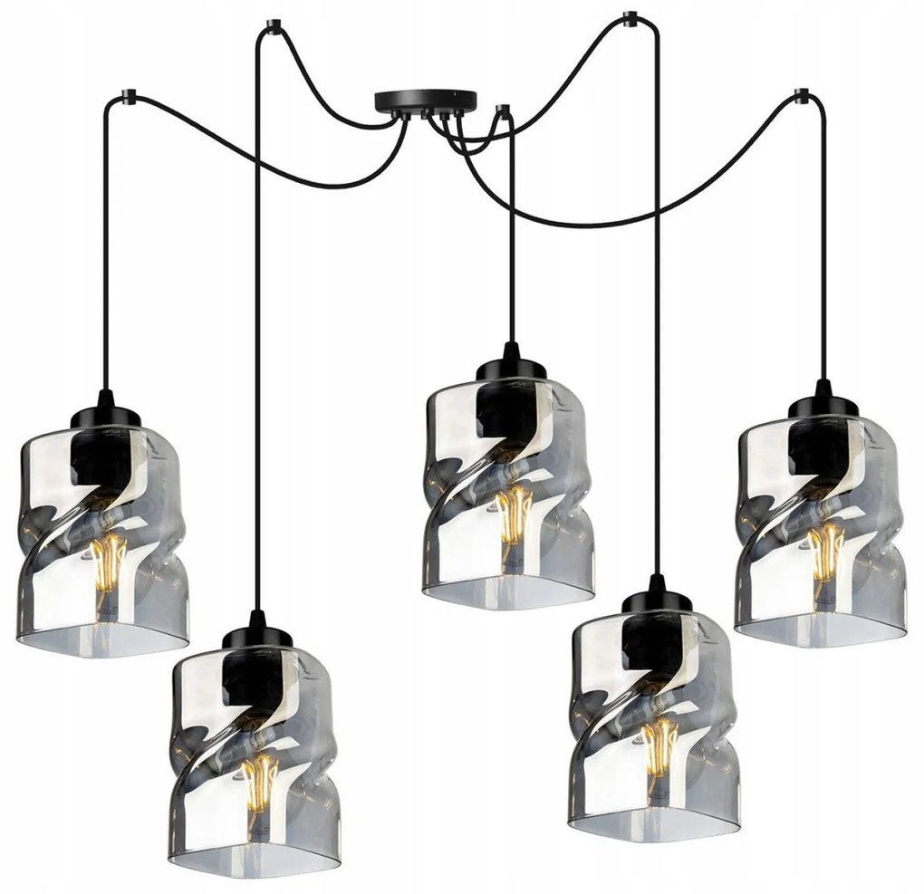 Light for home - Závěsná lampa Spider Loft se skleněnými stínidly SPIDER NIKI 2195/5, E27, Černá