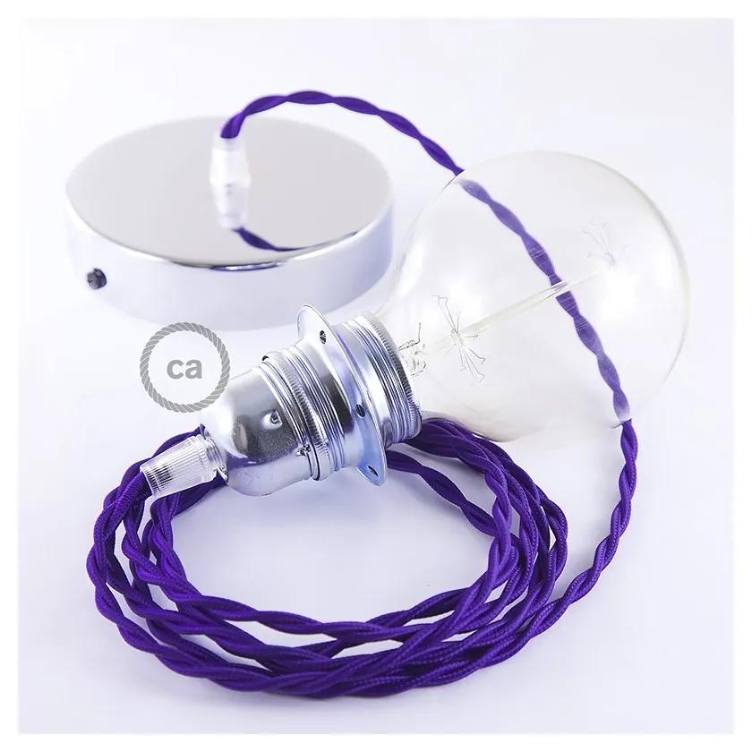 creative cables Závěsné svítidlo pro stínidla s fialovým zkrouceným hedvábným textilním kabelem TM14 Velikost: 50 cm, Barva: Chrom, Montáž: Sestavený