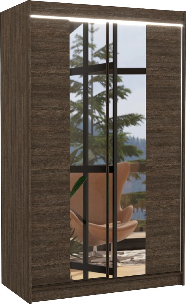 ADRK Furniture Posuvná skříň se zrcadlem a LED osvětlením MARVIN 120 ADRK-SW-MAR-CH-120+L