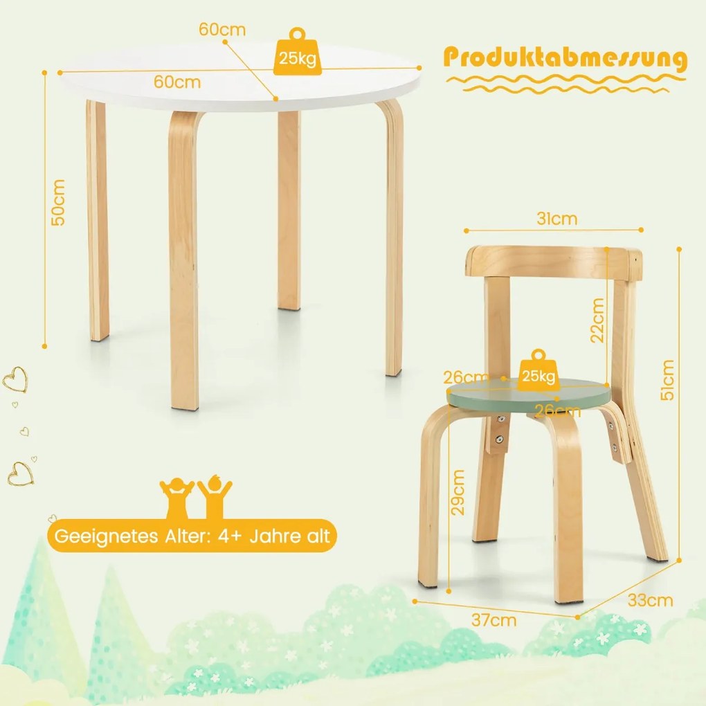 Costway Dětský stůl se 4 židlemi pro děti set a židle s opěrkou barev, barvitý