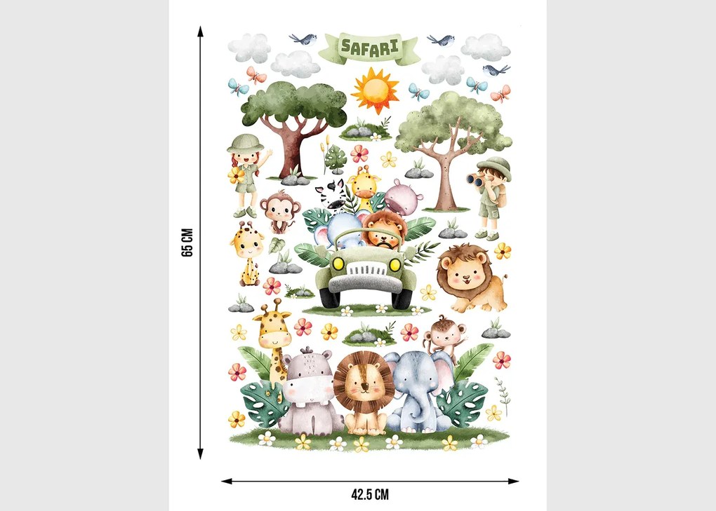 Dětská samolepka na zeď Zvířata Safari | 42.5 x 65 cm | DDKM1667