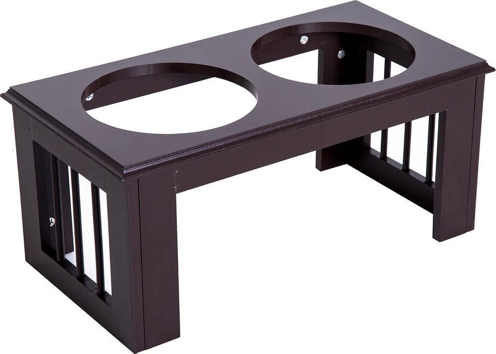 PawHut Vyvýšená miska pro psy s nerezovými miskami, miska na krmivo z MDF v barvě kávy, 58,4 x 30,5 x 25,4 cm, ideální pro domácí zvířata | Aosom.de