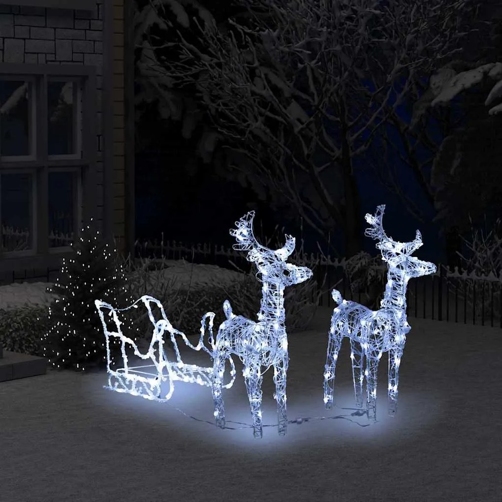 Vánoční sobi se sáněmi 160 LED 130 cm akryl 289979