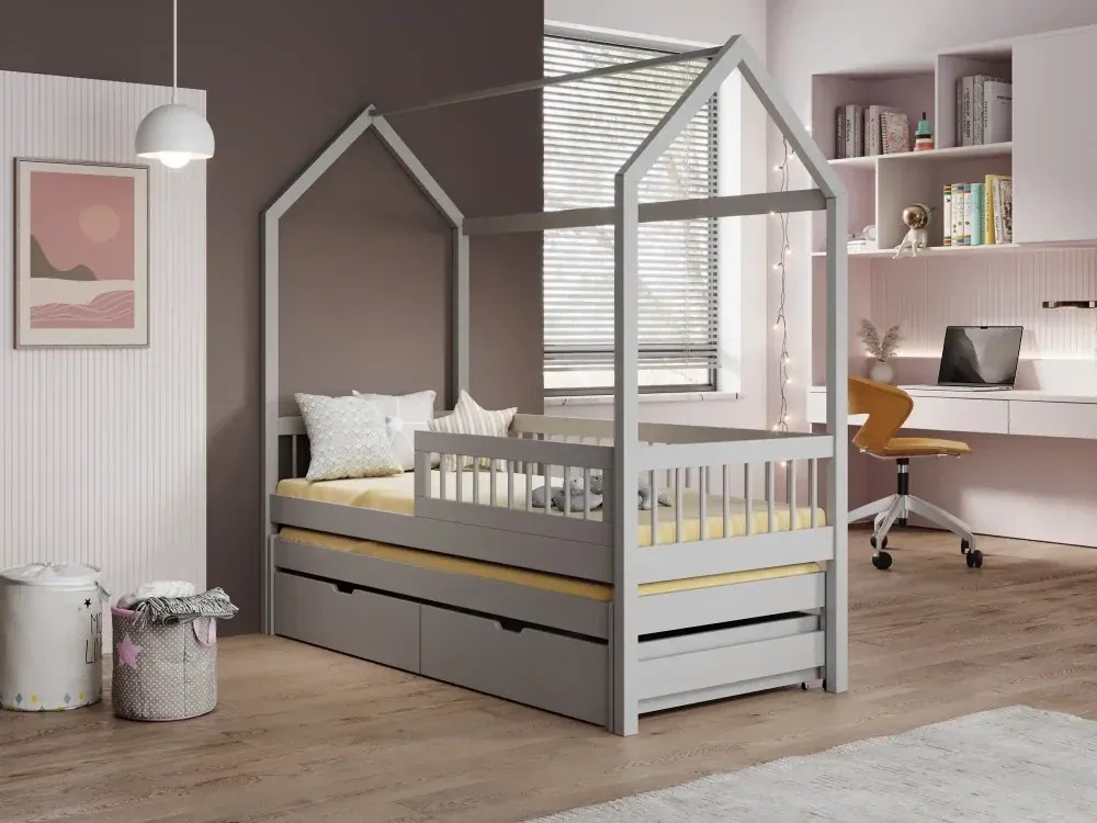 Postel Domek Artes s matrací šedá, š. 87 cm
