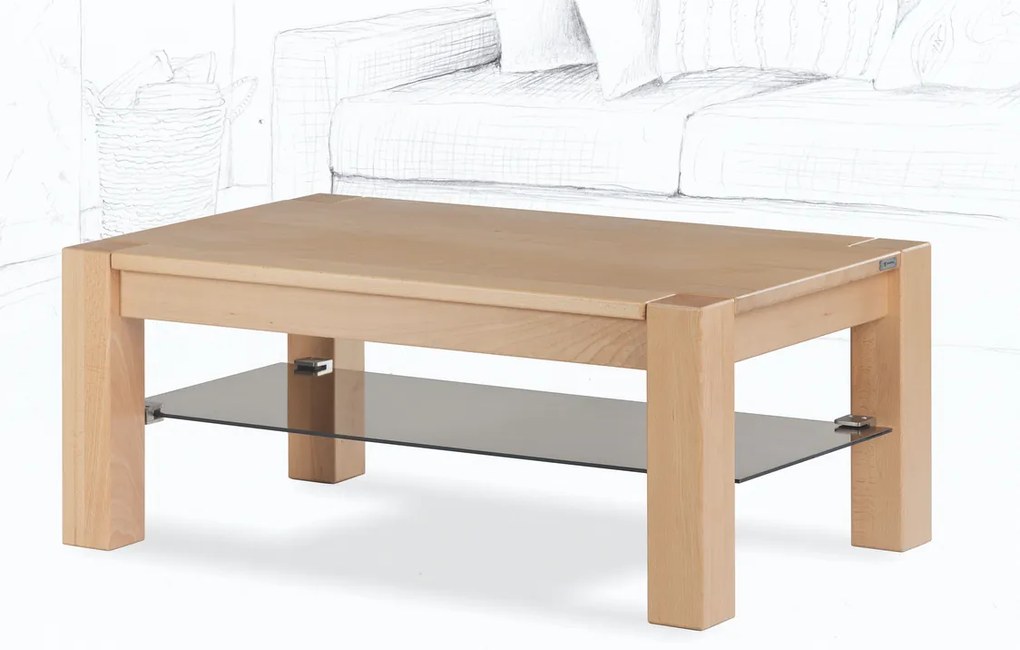 Wooded Konferenční stolek Denver Glass z masivu BUK Výška stolku: 53 cm