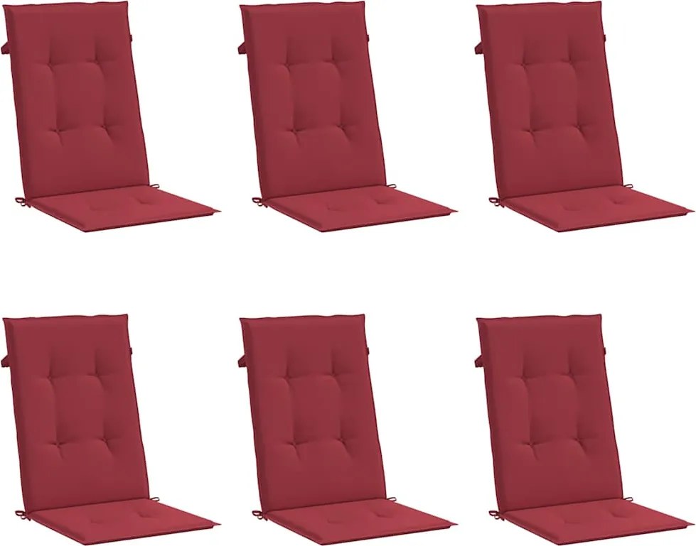 Podušky na židli vysoké opěradlo 6 ks vínové 120x50x3 cm textil 314115