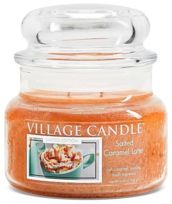 VILLAGE CANDLE Svíčka Village Candle - Salted Caramel Latte 262g, béžová barva, hnědá barva, sklo, kov