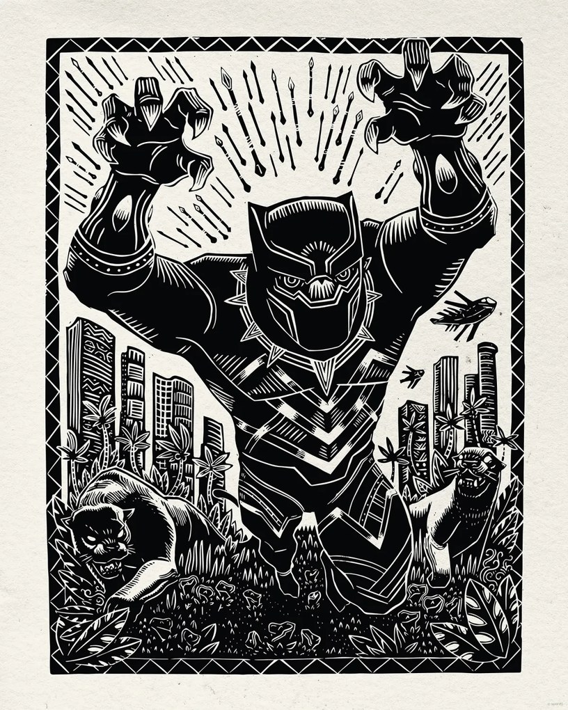 Komar Plakát Marvel Black Panther Lino-Cut Charge 40 x 50 cm