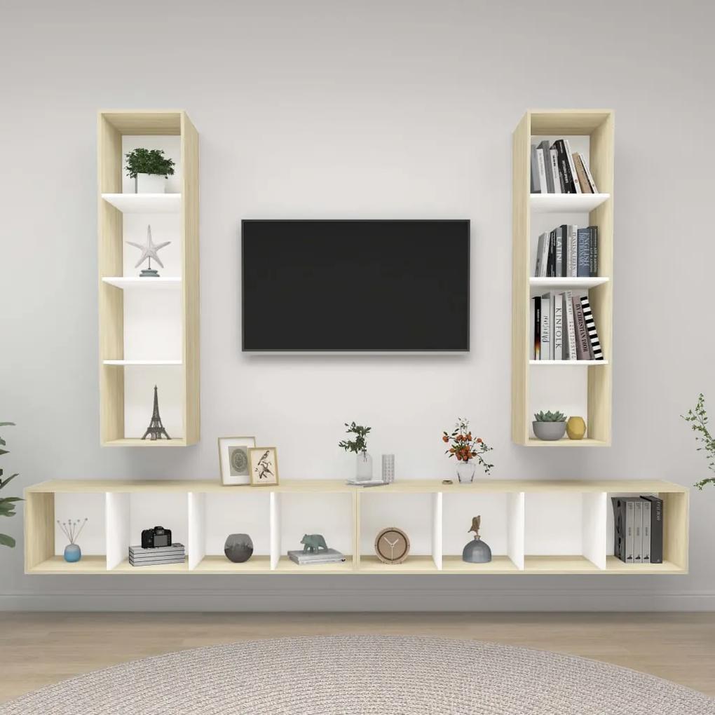 vidaXL Nástěnné TV skříňky 4 ks bílé a dub sonoma kompozitní dřevo