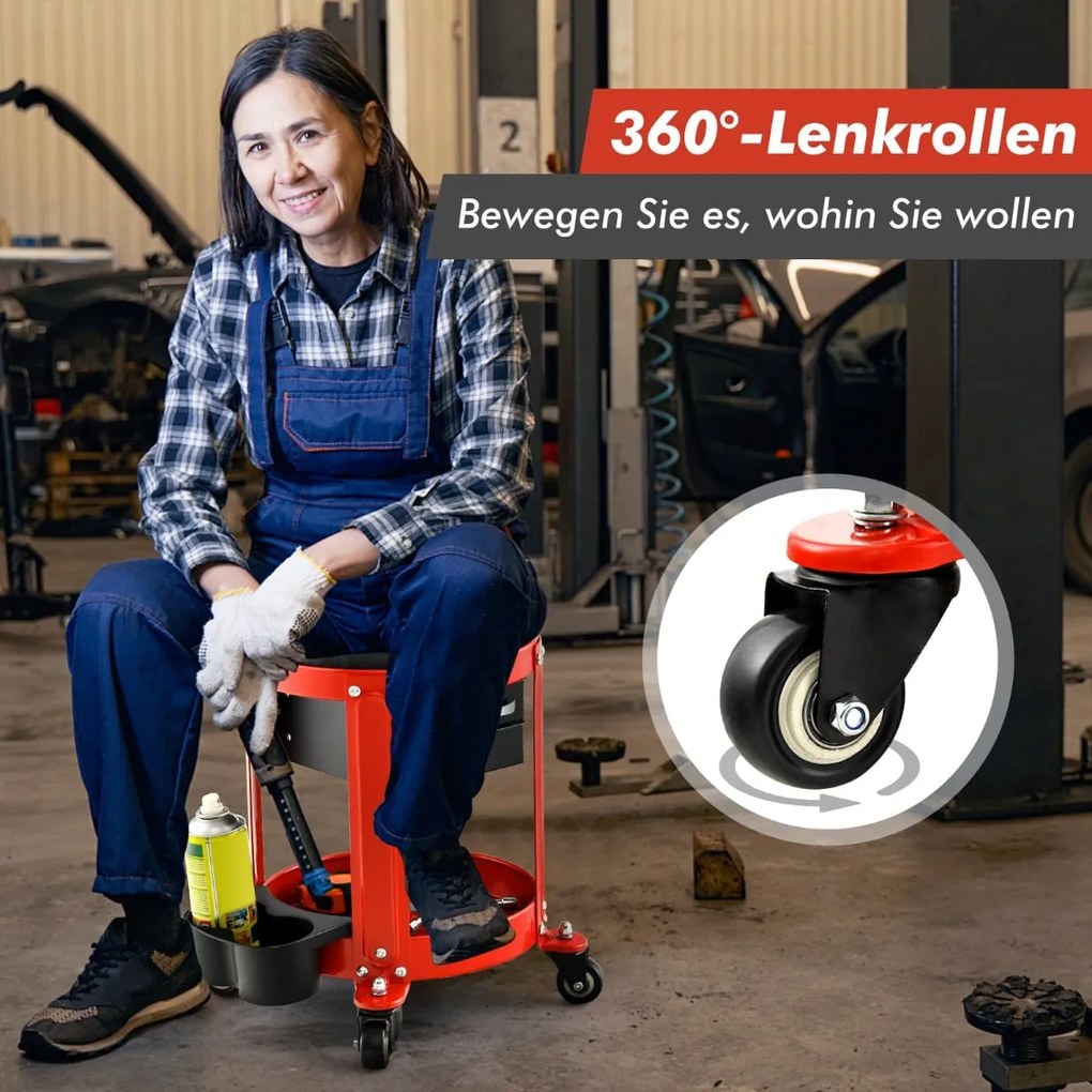 Costway Dílenské sedátko, nosnost 150 kg, dílenské sedadlo se 2 zásuvkami