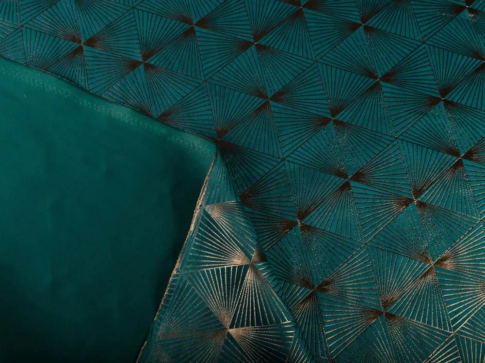 Biante Sametový běhoun na stůl Isabela IBL-008 Rose Gold trojúhelníky na petrolejovém 35x160 cm