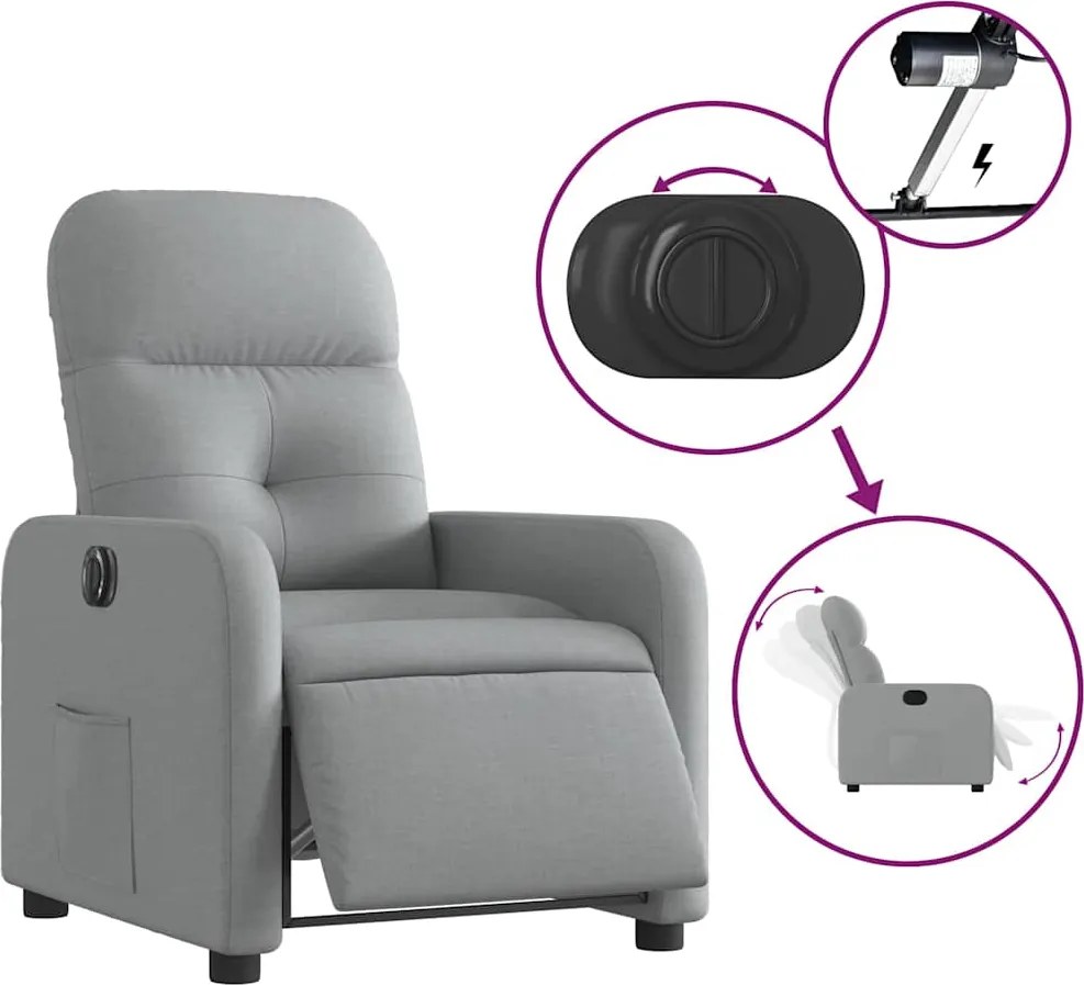 Elektrické polohovací křeslo světle šedé textil 3206777