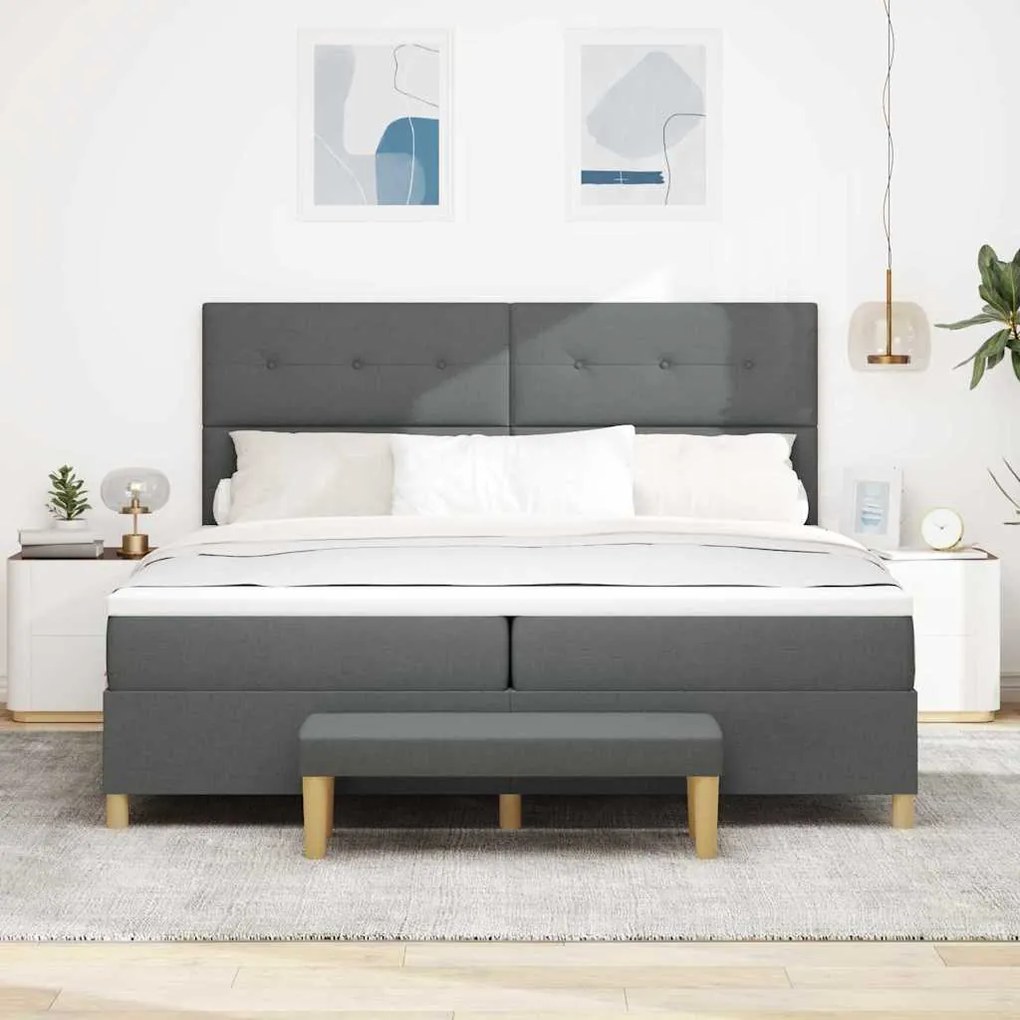 Postel s boxspringem s čelo Tmavě šedá 200 x 200 cm textil 3344325