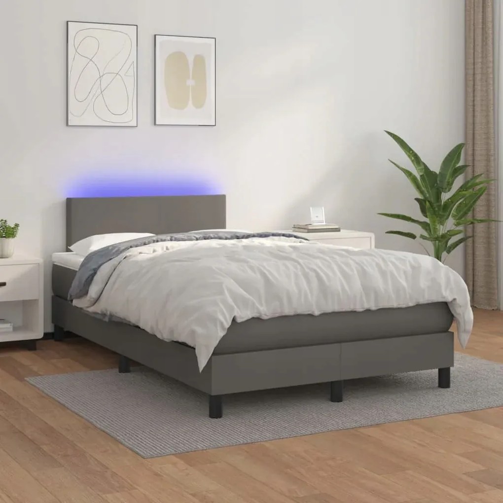 Box Spring Postel S Matrací A Led Šedá Umělá Kůže Šedá Hladký design 120