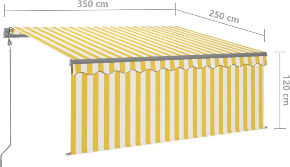 vidaXL Marketos Automatická markýza roleta LED senzor větru 3,5x2,5 m žlutobílá