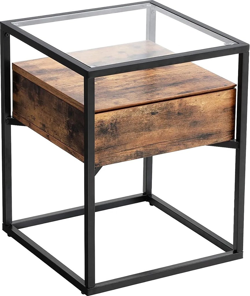 Boční stolek Vasagle Stemper, kov/masiv/sklo