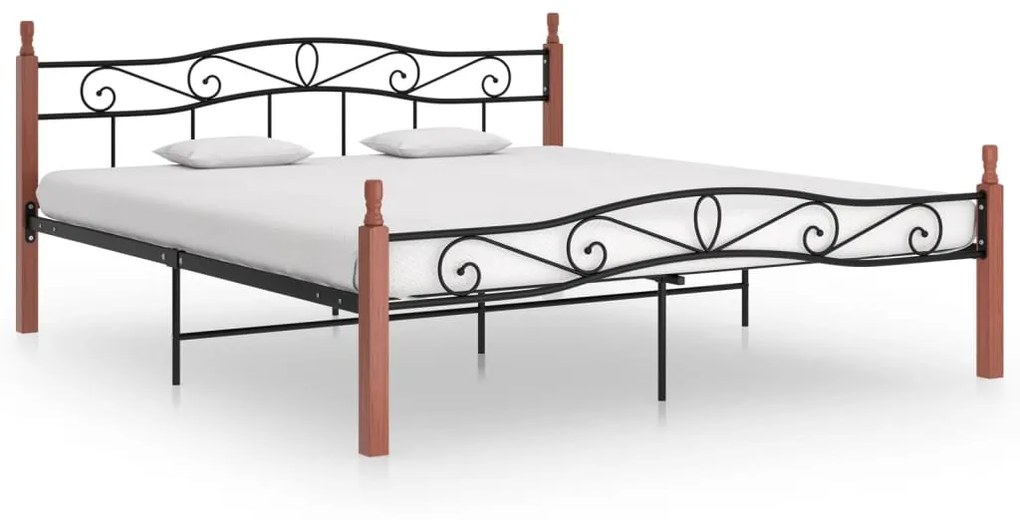 324910 vidaXL Rám postele černý kov a masivní dubové dřevo 200 x 200 cm