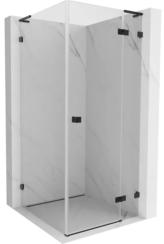 Mexen Lunar, L pravý výklopný sprchový kout 80 x 80 cm, 8mm čiré sklo, černý profil, 834L-080-080-70-00-P