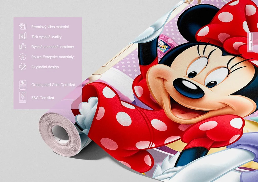 Dětská vliesová fototapeta na zed' Minnie a Daisy v pokojíčku, Disney | 202 x 90 cm | DFTDNH 5383
