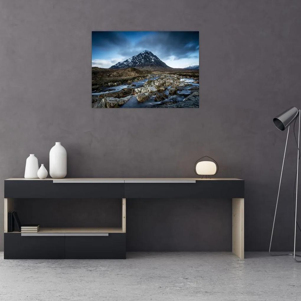 Skleněný obraz hory a řeky (70x50 cm)