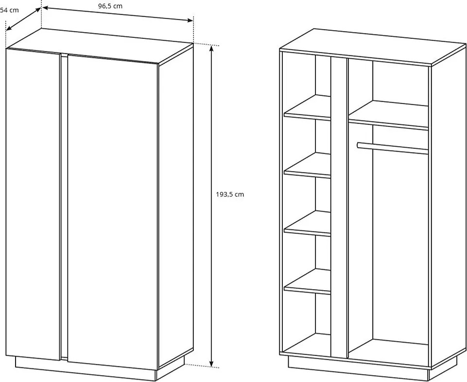 ARCO | šatní skříň 96 | 96,5 cm | bílá mat/lesk/dub grandson