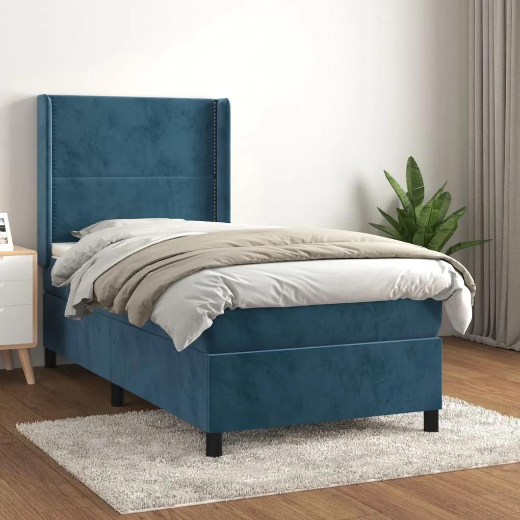 Box spring postel s matrací tmavě modrá 90x190 cm samet,  3132595
