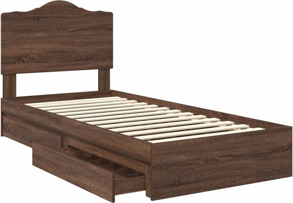 Postel s úložným prostorem se zásuvkou Hnědý dub 70 x 190 cm 3413561