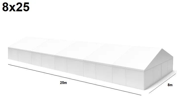 Velkokapacitní párty stan 8x25 m Stav: NOVÝ
