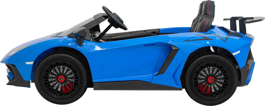 Ramiz Elektrické auto Lamborghini Aventador SV pro 2 děti Modré + Bezkartáčový motor + Nafukovací kola + LED audio