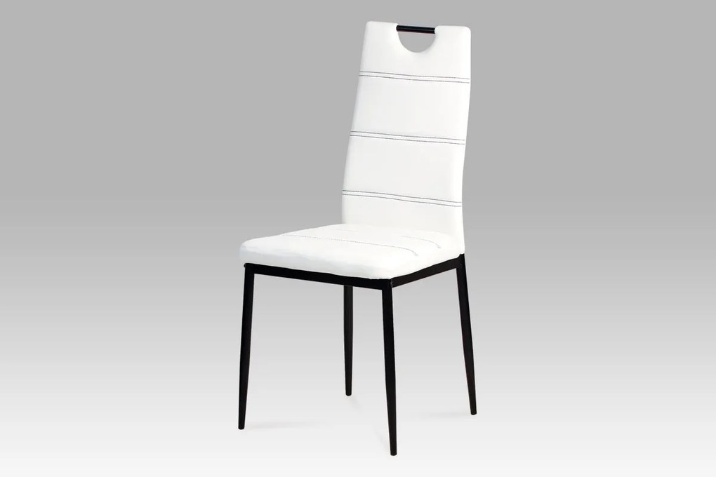 Artium Jídelní židle koženka bílá / černý lak - AC-1220 WT