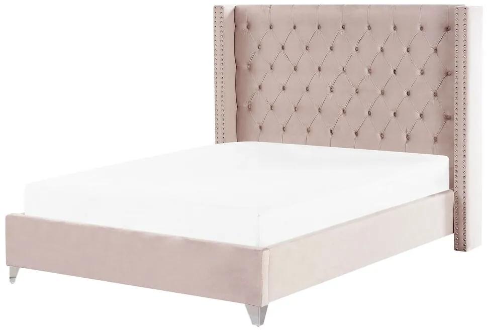 Sametová postel 160 x 200 cm růžová LUBBON Beliani