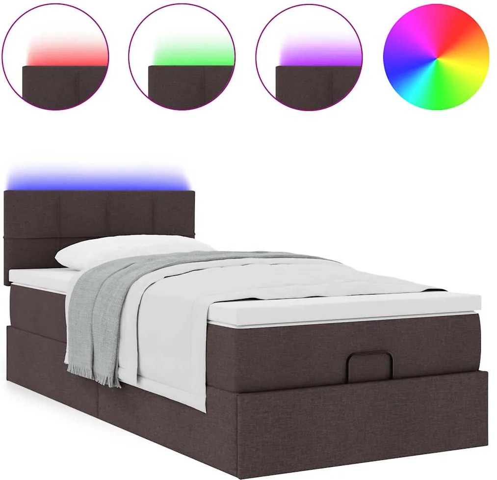 Osmanská postel s matrací & LED tmavě hnědá 90x200 cm látka 3312280