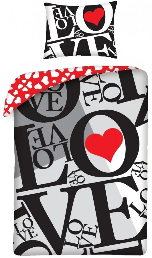 Bavlněné ložní povlečení se srdíčky pro zamilované ♡ LOVE ♡ - 100% bavlna - 70 x 90 cm + 140 x 200 cm