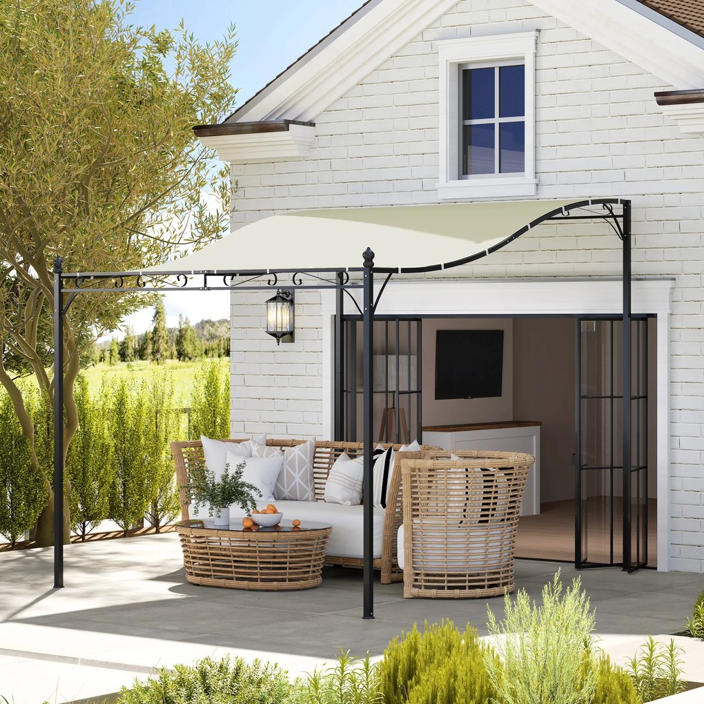 pergola 3 x 2,5 m, nástěnný zahradní pavilon, odolný proti vodě, kovový rám, odtokové otvory, stínící střecha, krémově bílá barva