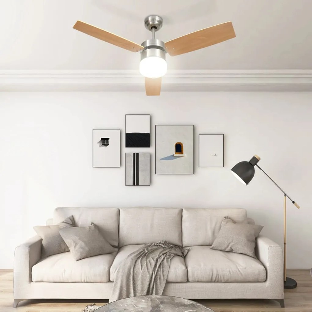 vidaXL Marketos Stropní ventilátor světlo a dálkový ovladač 108 cm světle hnědý