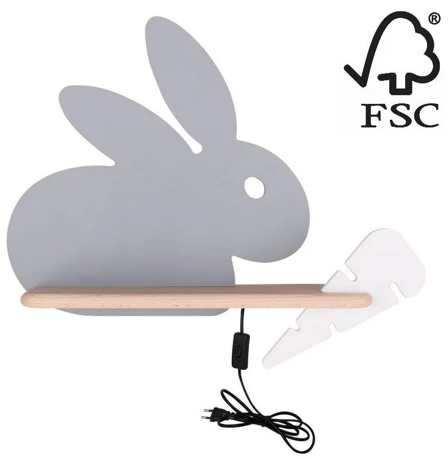 Candellux | LED Dětské nástěnné svítidlo s poličkou RABBIT LED/4W/230V šedá/bílá/dřevo | CA0799