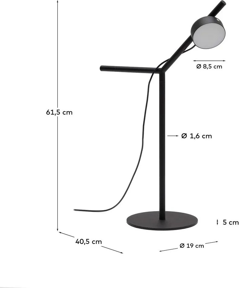 Černá kovová LED stmívatelná stolní lampa (výška 61,5 cm) Orey – Kave Home