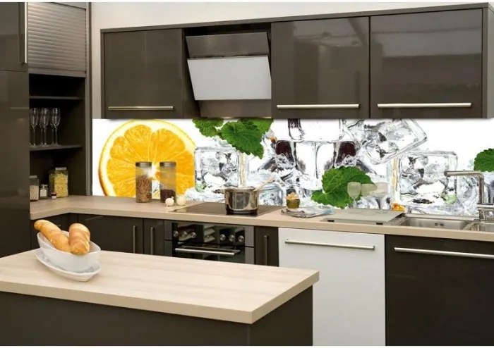 DIMEX KI-260-023 Fototapeta do kuchyně Citrón a led | 260 x 60 cm zelená, oranžová, bílá samolepicí fototapeta na kuchyňskou linku