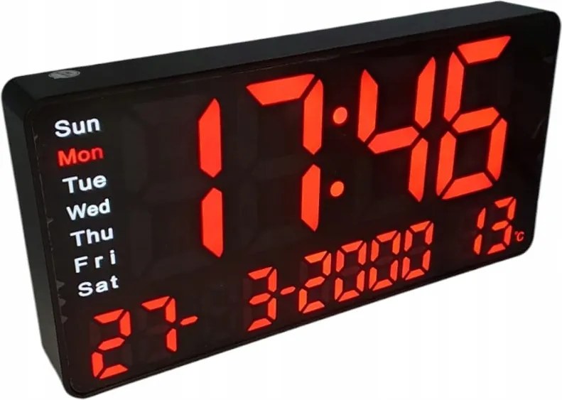 Hodiny Digitální nástěnné Led hodiny datum čas teplota 11x22 cm funkce alarmu