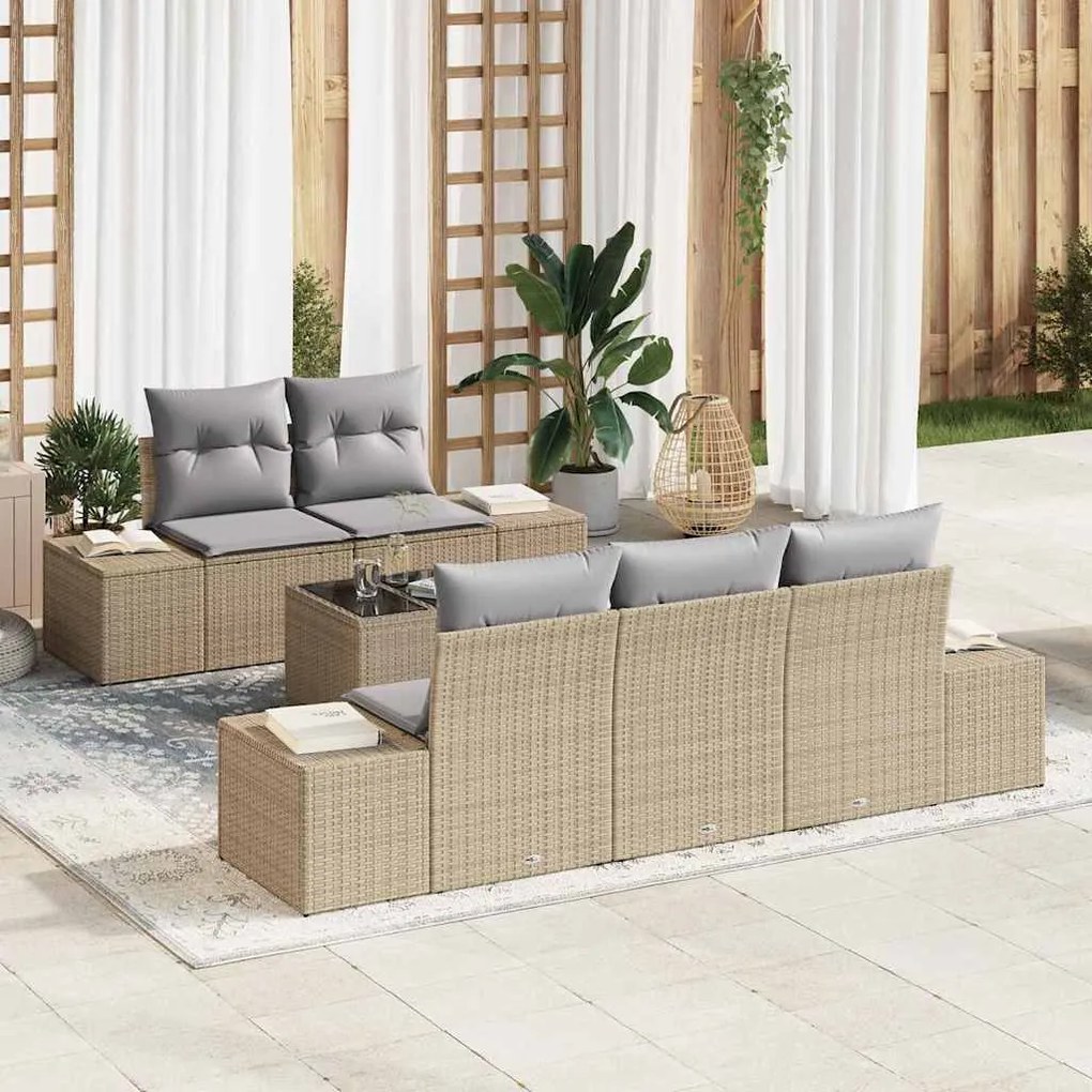 Sada zahradních pohovek 6 ks Beige a šedá polyratan 3355609