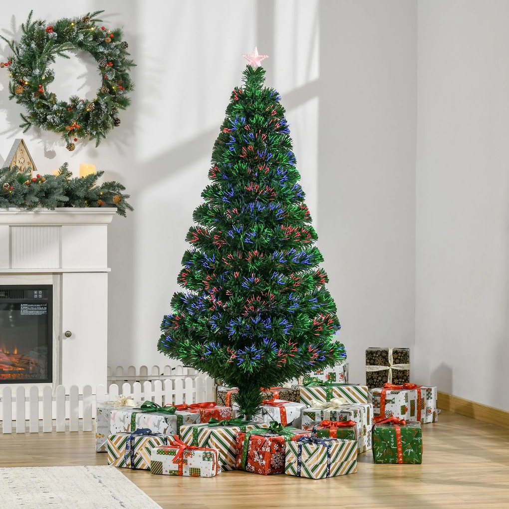 Aosom Umělý vánoční stromek 150 cm s uhlíkovým vláknem, umělá jedle s LED osvětlením, 180 špiček, vánoční dekorace, včetně kovového stojanu pro vnitř…