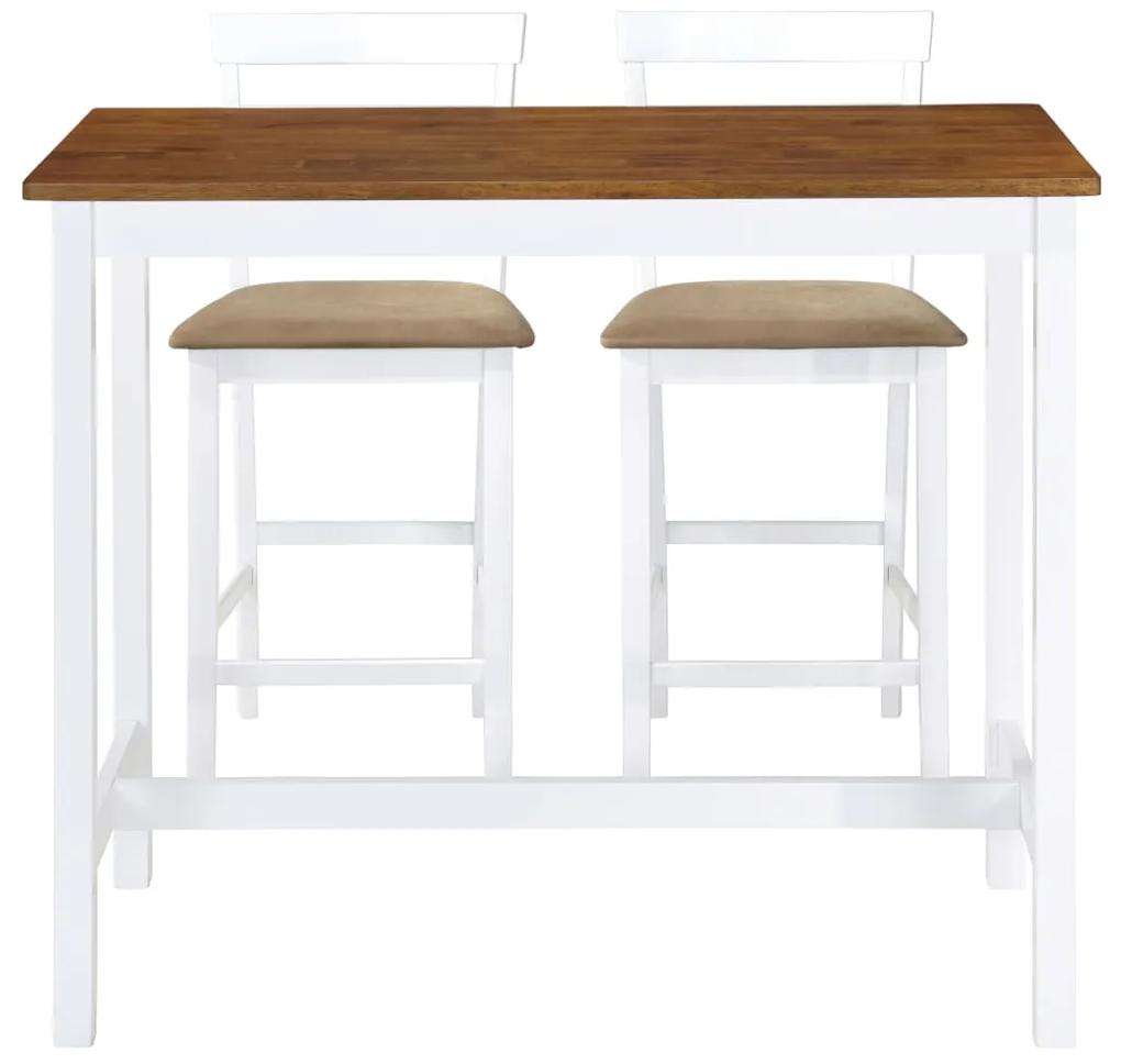 vidaXL Barový stůl a židle sada 3 kusů masivní dřevo hnědo-bílá