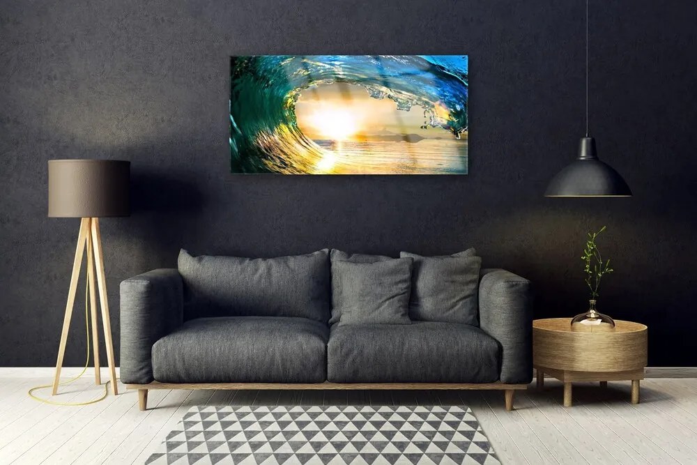 Obraz na skle Vlna Moře Západ Příroda 100x50 cm