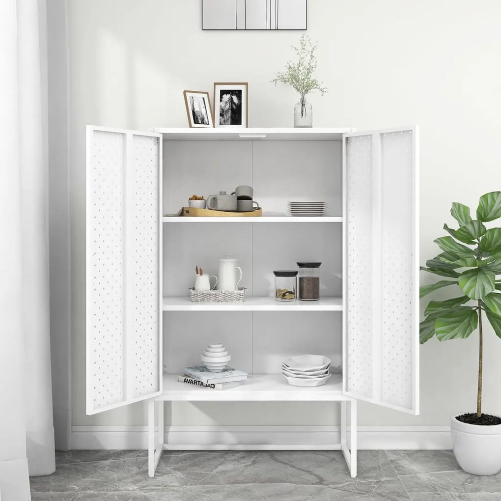 Komoda bílá 80 x 35 x 135 cm ocel 335875